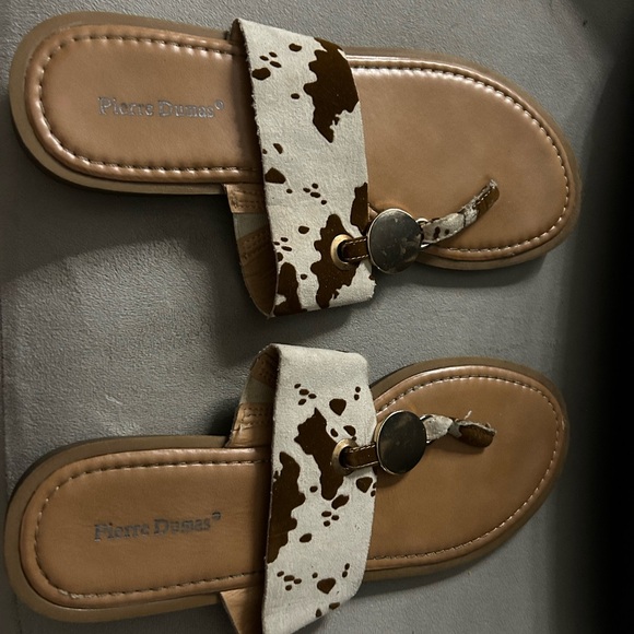 Pierre Dumas | Shoes | Pierre Dumas Tan And Cream Cow Print Sandals ...